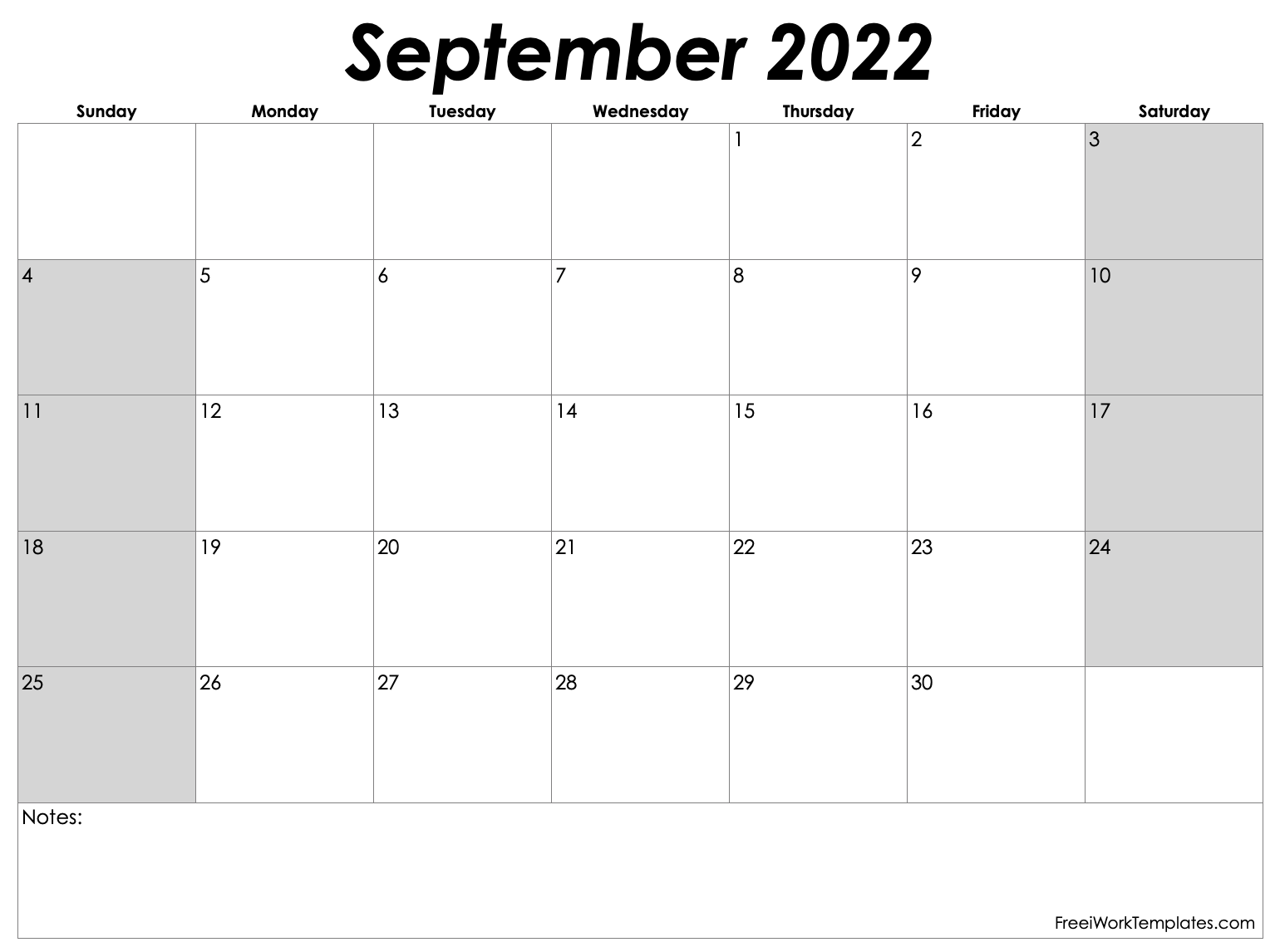 Blank Calendar Template September 2022